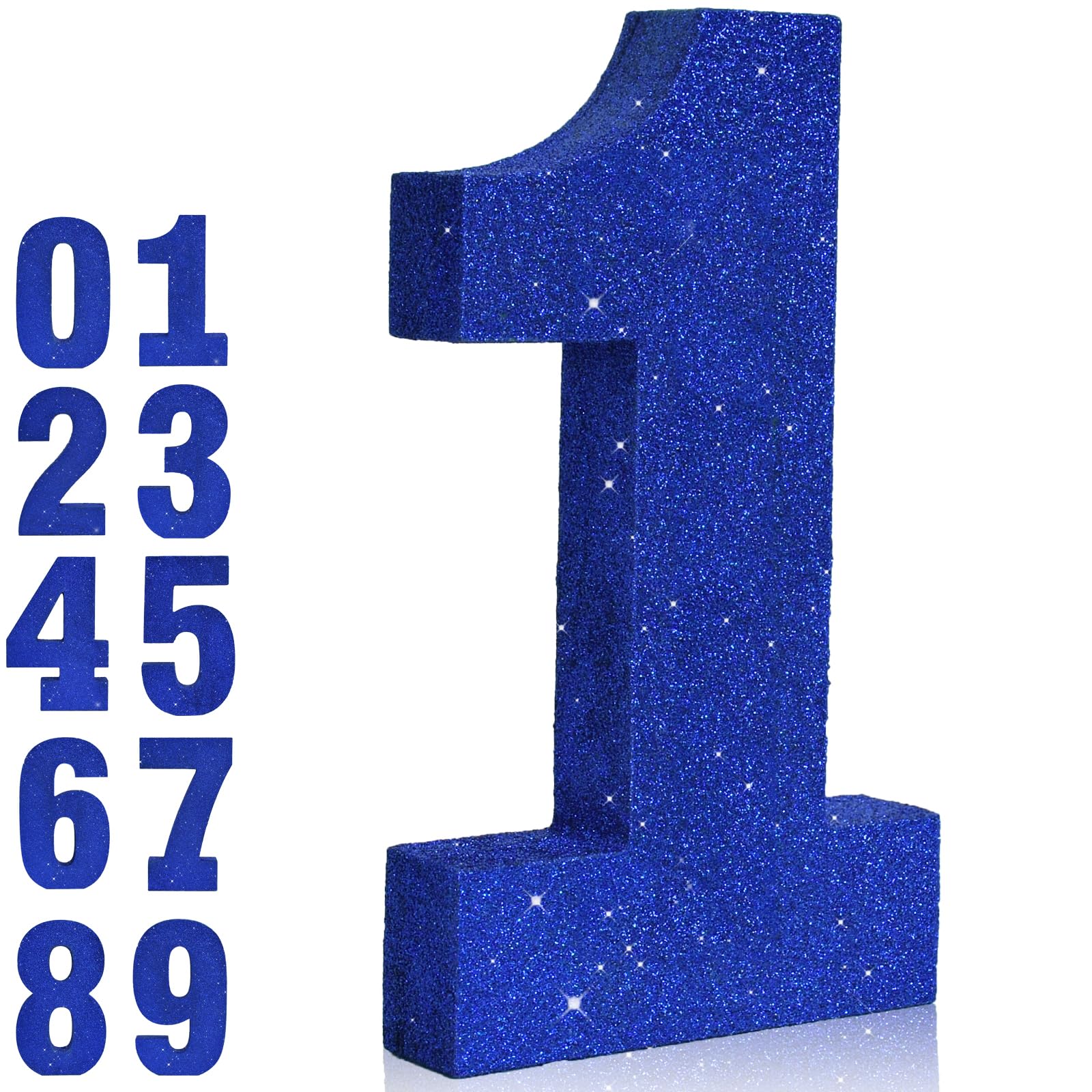 TONIFUL 8 Inch Blue Glitter Number 1 Table Centerpiece 0-9 Blue Birthday Party Decorations,Blue Digit 1 for Birthday,Chrismas,Graduation,Bridal Shower,Valentine's Day,Anniversary Party Supplies