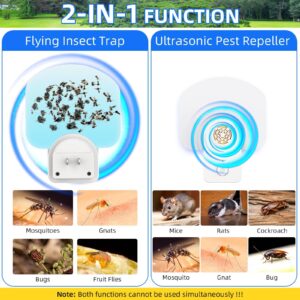 2 in 1 Flying Insect Trap Plug in & Ultrasonic Pest Repeller Indoor, House Safe Pest Control Fly Trap Mosquito Killer Mouse Repellent for Bug Mosquito Fruit Fly Gnat Mouse Rat, 2 Devices+6 Refills