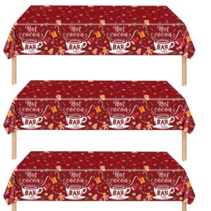 akide hot cocoa bar tablecloth 3 pack disposable christmas table cloth rectangle for christmas party winter wonderland birthday baby shower it's cold outside new year party decorations (red)