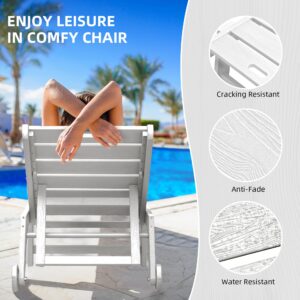 DWVO Patio Chaise Lounge Chair, HIPS Material Outdoor Lounger Recliner with Wheel, Beach Pool Sunbathing Lawn Lounger Recliner Chair with 5 Positions for All Weather, White