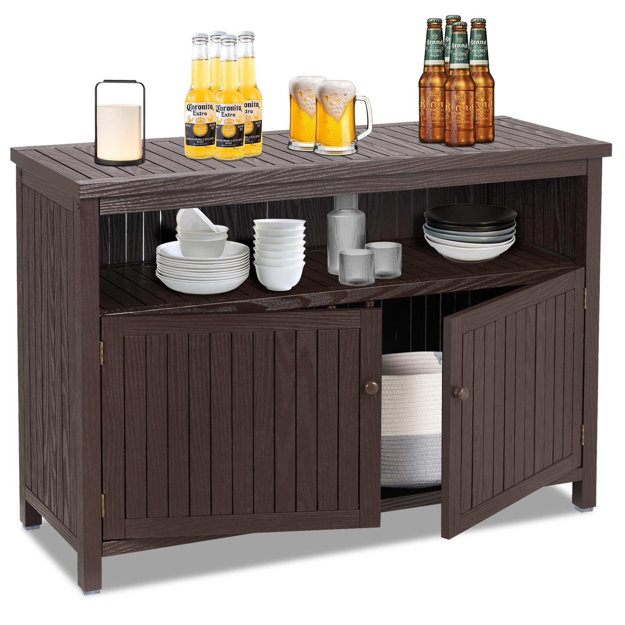 Dragosum Outdoor Console Sideboards Buffet Cabinet, 44" L x 16.5" W x 32.5" H Solid Wood Storage Cabinet TV Stand,Furniture for Patio Entryway Deck (Brown)