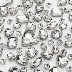 dowarm white sew on rhinestones 104 pcs mixed shapes glass sew on crystals for crafts metal flatback claw gemstones for jewelry making costumes clothes garment, crystal clear