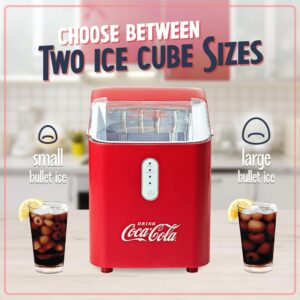 Coca-Cola Automatic Ice Maker, Self- Cleaning, Countertop Size, 26 Pounds in 24 Hours, 9 Large or Small Ice Cubes in 7 Minutes, LED Control Panel, Scoop Included, Perfect for Water Bottles