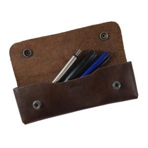 Hide & Drink, Full Grain Leather Horizontal to Vertical Pen Case, Convertible Pencil Pouch for Men and Women, Office & Work Accessories, Bourbon Brown