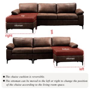 HOOOWOOO 97.6" Sectional Couch Sofa Modern L Shape Modular Sectional Sofa with Reversible Chaise Pillow Arms Solid Wood Frame for Living Room Apartment,Chocolate Brown Faux Leather