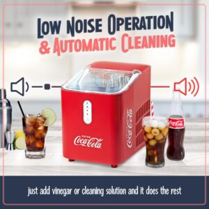 Coca-Cola Automatic Ice Maker, Self- Cleaning, Countertop Size, 26 Pounds in 24 Hours, 9 Large or Small Ice Cubes in 7 Minutes, LED Control Panel, Scoop Included, Perfect for Water Bottles