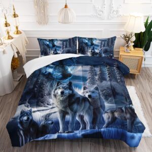 ailonen boys bedding set wolf printed comforter set,snow wolf comforter sets queen size,animals wolf duvet set for boys adult room decor,3pcs safari wolves duvet set, 1 quilt and 2 pillowcases