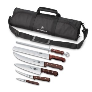 victorinox wood 7 piece bbq cutlery roll set