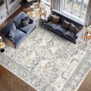 vamcheer washable rug 5'x7' - machine washable area rug for living room bedroom vintage style low-pile soft rug for dining room home decor traditional carpet, non slip & easy to clean, blue