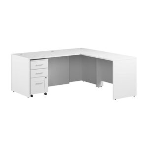 Bush Business Furniture Hampton Heights 72W x 30D Executive L-Shaped Desk with 3 Drawer Mobile File Cabinet in White | Storage for Home Office Workspace