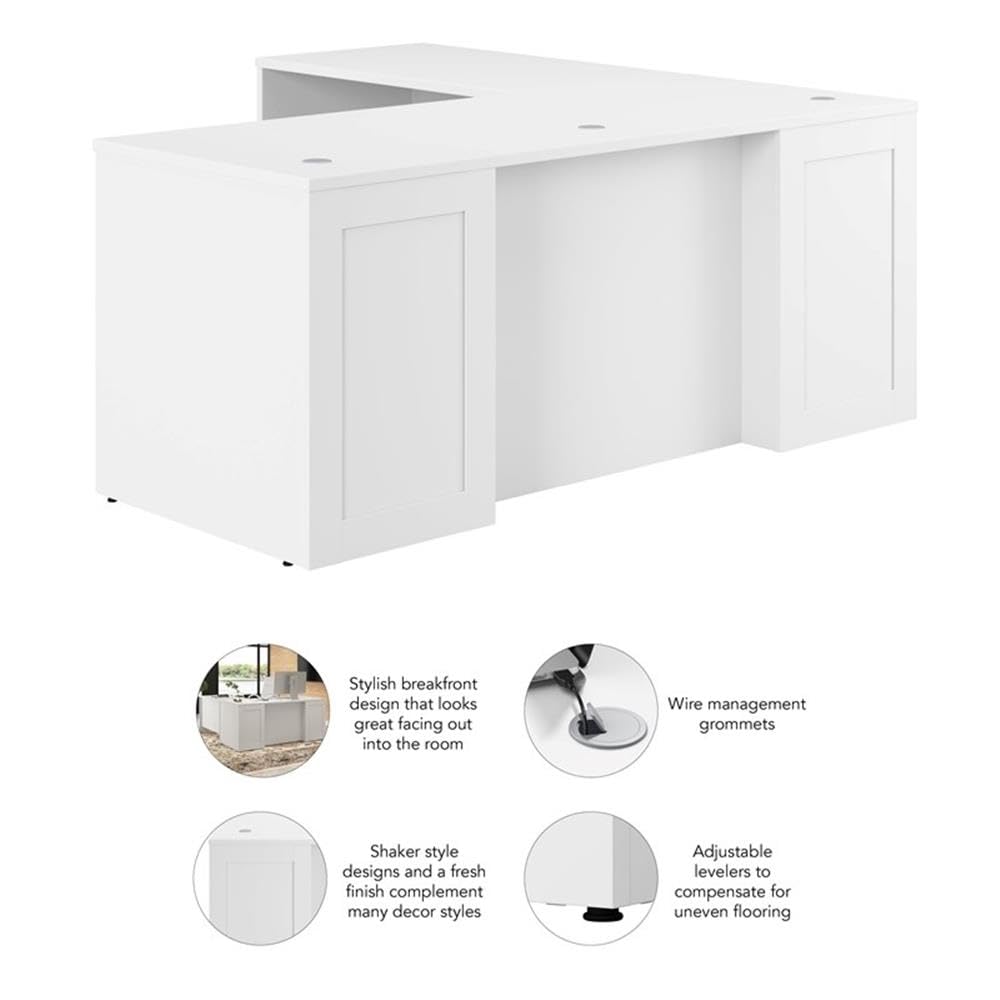 Bush Business Furniture Hampton Heights 72W x 30D Executive L-Shaped Desk in White, Large Computer Table for Home Office or Professional Workspace