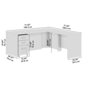 Bush Business Furniture Hampton Heights 72W x 30D Executive L-Shaped Desk with 3 Drawer Mobile File Cabinet in White | Storage for Home Office Workspace