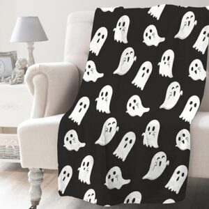 cute little funny ghost blanket gift for girls boys, spooky decor plush soft fleece flannel black white spooky halloween throw blanket sheet for toddler kids lap chair 40x30in