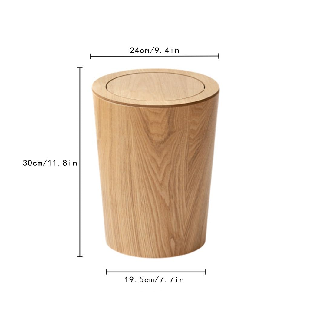 MOOTEK Round Wood Trash Can with Lid, Japanese-Style Natural Wood Garbage Recycling Bin, Wood Waste Bin with Swing Lid, for Bathrooms, Powder Room, Kitchen, Home Office