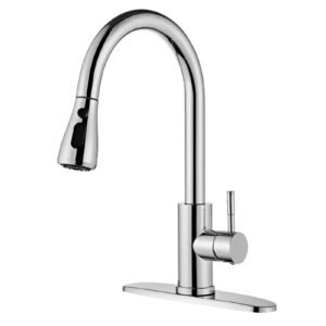 louevido kitchen faucet with pull down sprayer chrome, high arc single handle sink deck plate, commercial modern rv stainless steel faucets, grifos de cocina