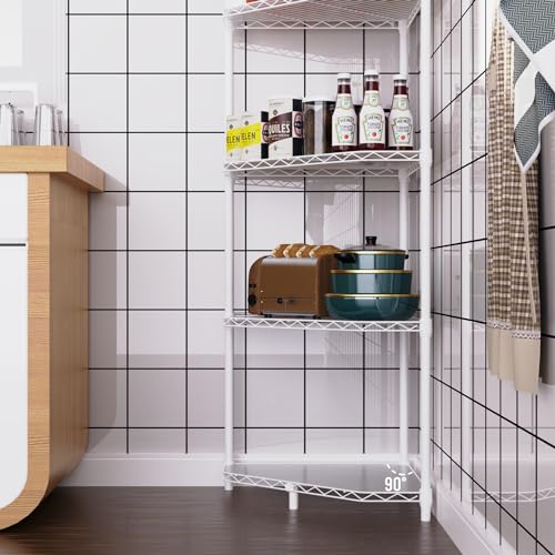 6 Tier NSF Corner Wire Shelf Shelving Unit, 20 x 20 x 72 Inch 600lbs Capacity Heavy Duty Adjustable Metal Storage Rack with Leveling Feet & Shelf Liners for Office Kitchen Bathroom and More - White