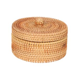 rattan storage box small basket with lid hand woven storage baskets vintage natural container bin desktop sundries storage box (a)