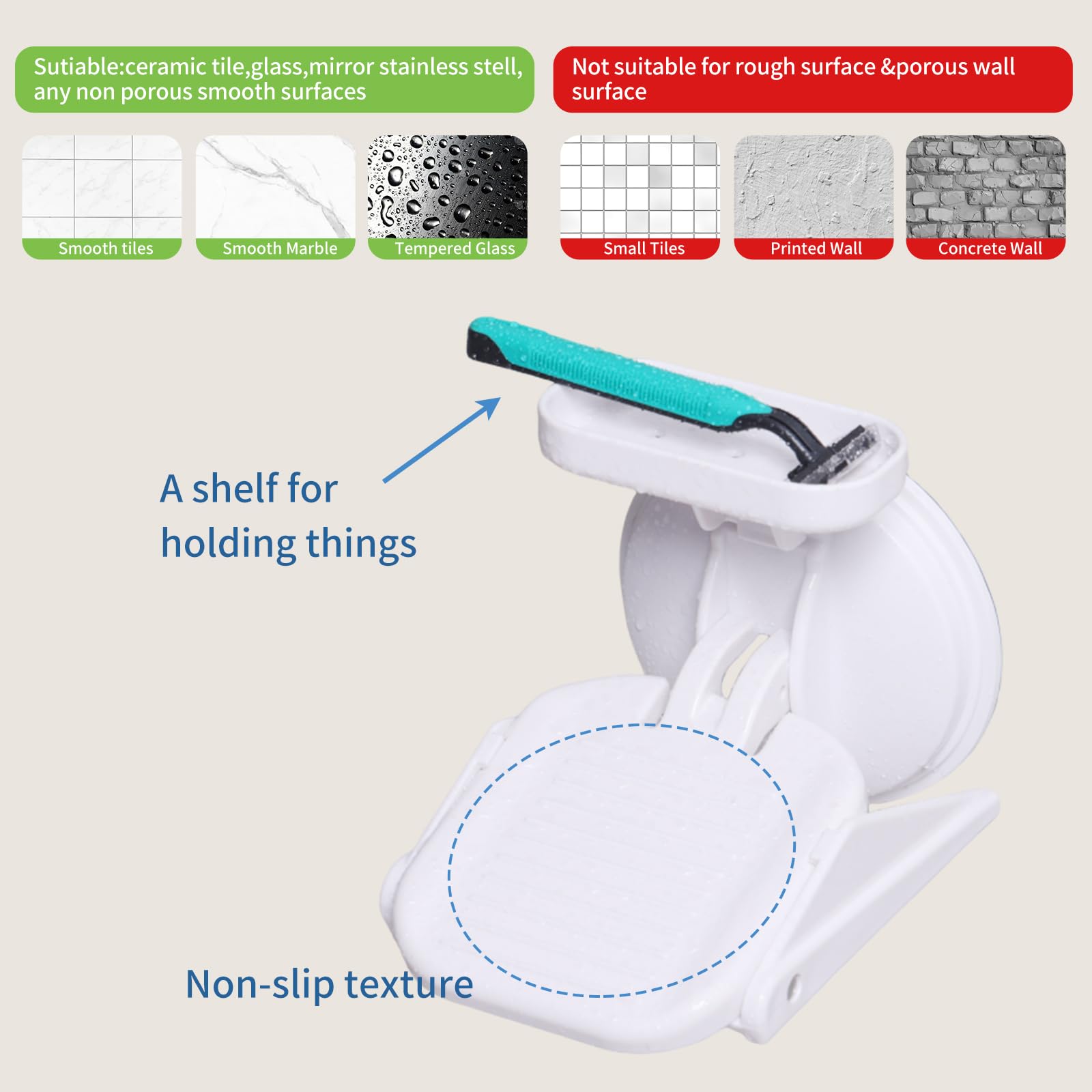 Shower Foot Rest for Shaving Legs, Suction Cup Foot Rest for Shower Leg Shaving Rest, Non Slip Foot Washing Stool for Inside Shower, No Drilling Required, with Powerful Suction Cups