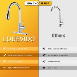 LOUEVIDO Kitchen Faucet with Pull Down Sprayer Chrome, High Arc Single Handle Sink Deck Plate, Commercial Modern RV Stainless Steel Faucets, Grifos De Cocina