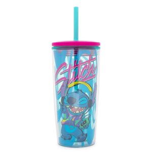 disney lilo & stitch jamming plastic tumbler with leak-resistant lid and reusable straw | double-walled travel cup for drinks | holds 20 ounces