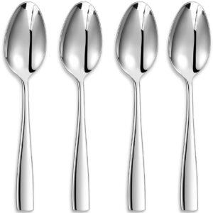 keawell premium louis serving spoons, 18/10 stainless steel, fine spoon set with squared edge, dishwasher safe, silver serving utensils (serving spoons, set of 4)