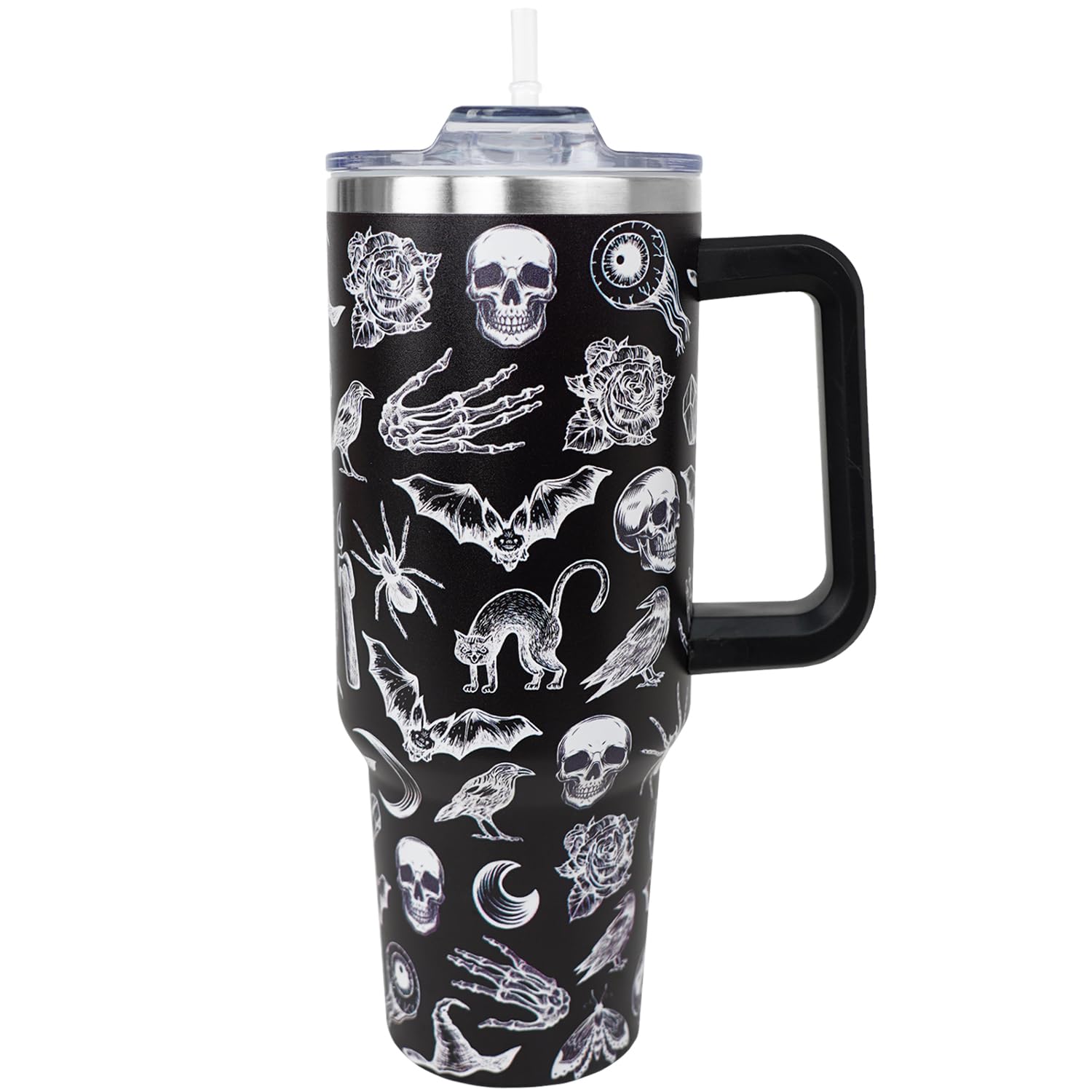 Fnokuxz Goth Tumbler 40 Oz, Goth Gifts for Women, Halloween Gothic Coffee Cup Travel Mug Water Bottle, Witchy Gothic Gifts for Women, Goth Accessories Stuff Thing, 40 Oz Tumbler with Handle and Straw