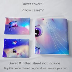 AILONEN Cat Pattern Duvet Cover Set King Size,Cat Lover Bedding Set, Butterfly Cat Comforter Cover Set,Boys Girls Pet Cat Duvet Cover Set 3 Pieces, 1 Duvet Cover and 2 Pillowcases