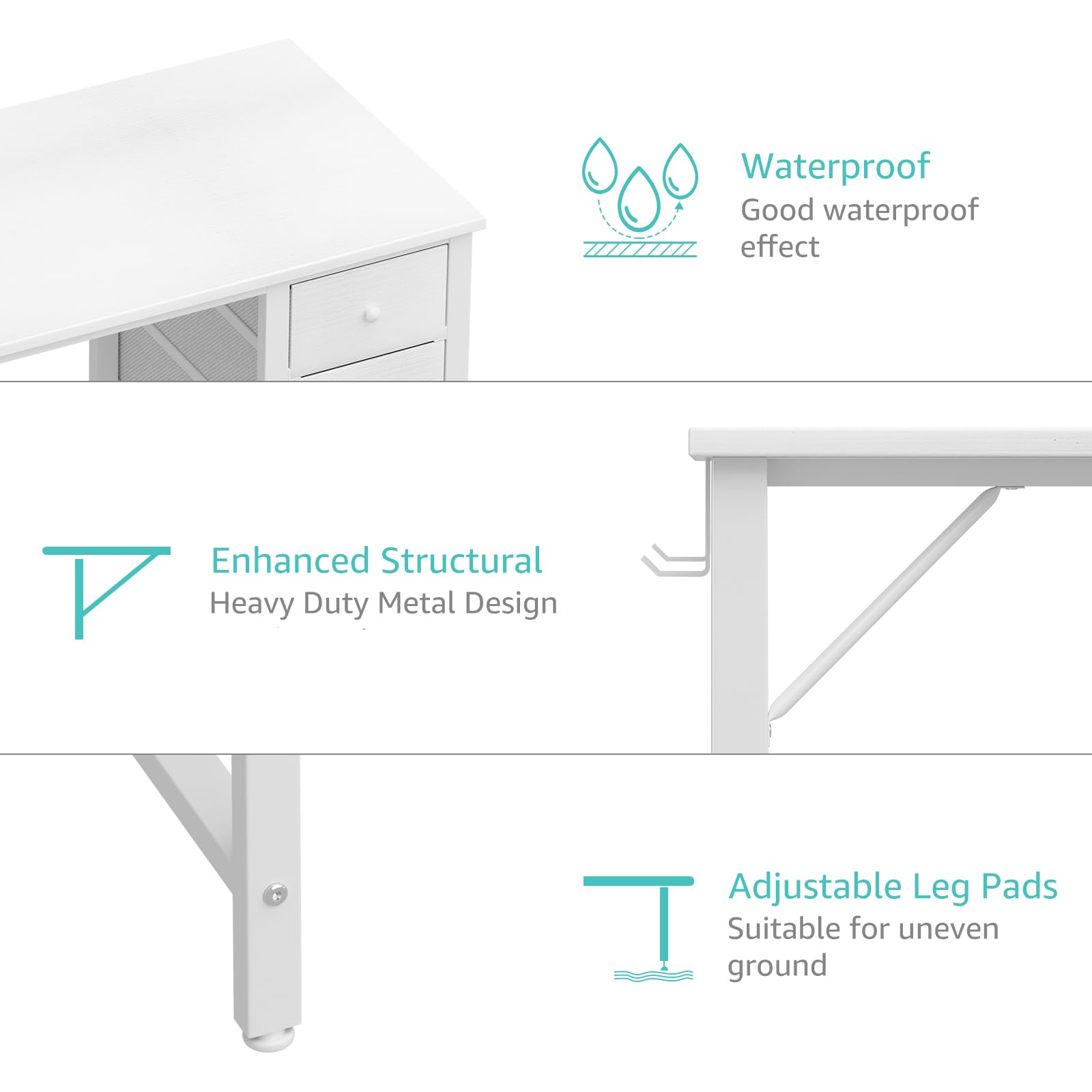 Lufeiya Small White Desk with Fabric Drawers, 40 Inch Kids Girls Teen Cute Study Desk for Bedroom Work, Computer Writing Table Desks with Drawer for Small Spaces Home Office