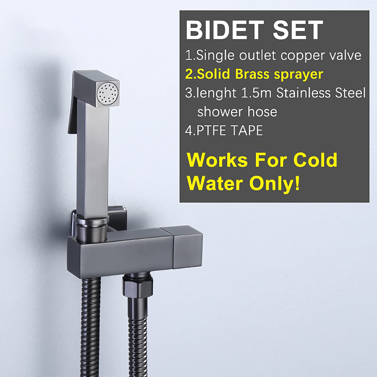 Bidet Hand Shower Toilet Brass Gray Bidet Fittings Set Wall Mount Bidet Spray Attachment with Cold Water, Shower Head for Toilet for Bathroom