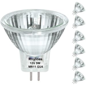 rnyloas gu4 halogen 5w, 6 pack gu4 base mr11 12v 5w, long lasting gu4 mr11 dimmable with glass cover, mr11 warm white 2800k fiber optic light bulb, mr11 bulb with gu4 /gz4 bi pin base