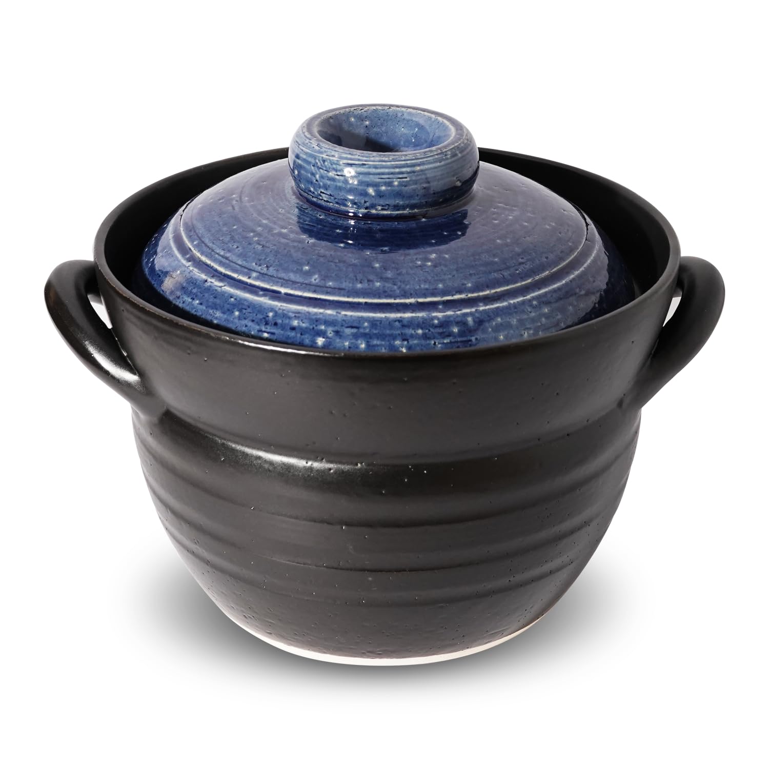 Banko-ware Donabe Japanese Earthenware Rice Pot with Double-Lid Technology – Elegant Jet-Black & Blue Design – Ensures Fluffy Rice Every Time – Includes English Manual – Made in Japan (3-5 per)