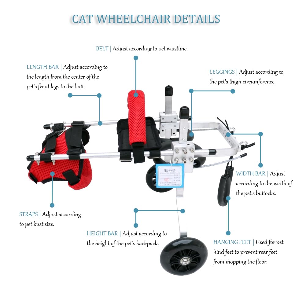 Cat Wheelchair, Newly Upgraded Pet Wheelchair, Removable Harness Design, Lightweight Cat Wheelchair for Back Legs of Doggie, Cats, Rabbits (XS)