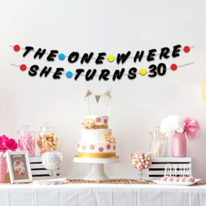 Friends Themed 30th Birthday Black Glitter Banner - Happy 30th Birthday Party - 30th Birthday Party Decorations and Supplies