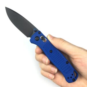 6.5 Inch Manual Open 533 Bugout Folding Knife, Axis Lock Pocket Knife with 2.6 Inch 7Cr17Mov Blade Blue Grivory Handle, Folding Pocket Knife with Belt Clip for Camping Hunting