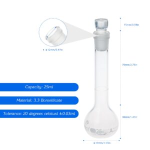 ALWSCI 25 ML Volumetric Measuring Flask Set NS12/14 Glass Stopper, Graduated, ASTM Class A Borosilicate Glass 3.3 for Laboratory, 2 PCS