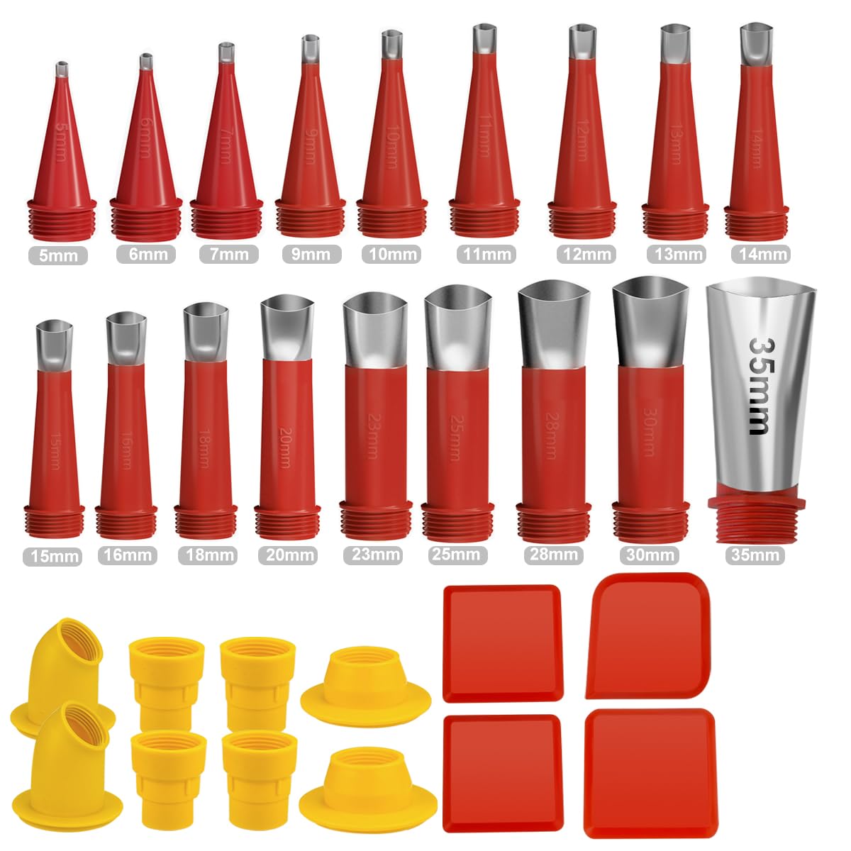 Caulk Finisher Kit Caulking Nozzle Tips Stainless Steel with Connection Bases Replacement 30 Pieces