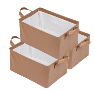 Sturdy PU Leather Storage Basket with Metal Frame, Set of 3 Folding Organizer Bins Shelf Baskets Organizing Containers Closet Storage Bin for Clothes,Baby Clothing,Toy,Book, 14.9 × 10.2 × 7.5" (Brown)