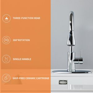 LOUEVIDO Kitchen Faucet with Pull Down Sprayer Chrome, High Arc Single Handle Sink Deck Plate, Commercial Modern RV Stainless Steel Faucets, Grifos De Cocina