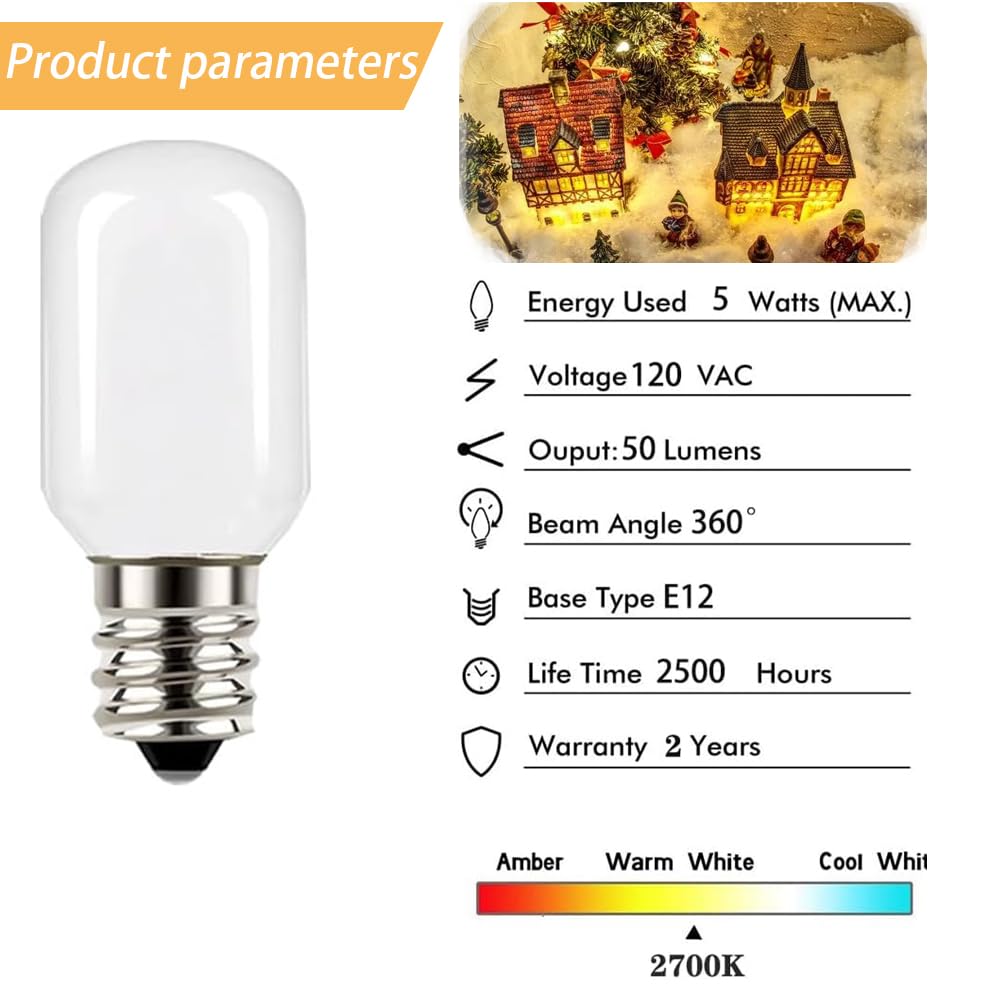 Night Light Bulb,Villages Replacement Light Bulb 5W Equivalent 6 Watt Incandescent Bulb, 120-Volt Mini Light Bulb Candelabra E12 Base for Home Decorate -6Pcs