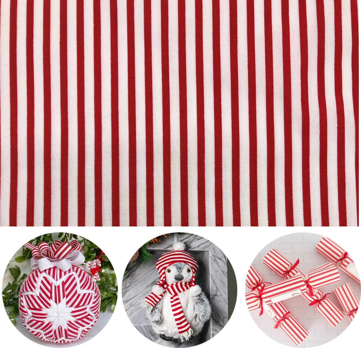 Printed Red White Striped Fabric Cotton 1 Yard Width 60" for Sewing DIY Craft and Home Decoration