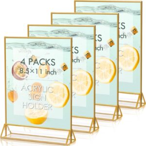 4 pack 8.5 x 11 gold acrylic sign holder gold frames for holding wedding signs, table numbers, photo and menus, wedding party event decor