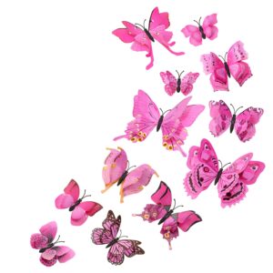 tupalizy 12pcs double wings 3d butterfly wall stickers decals diy art crafts decorations for windows refrigerator bedroom classroom bathroom home office birthday party decor(pink)