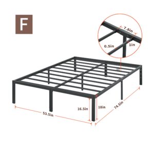 PrimaSleep 18 Inch Tall Heavy Duty Steel Slat Bed Frame/Anti-Slip Support/Easy Assembly Mattress Foundation/No Noise/No Box Spring Needed/Full/Black