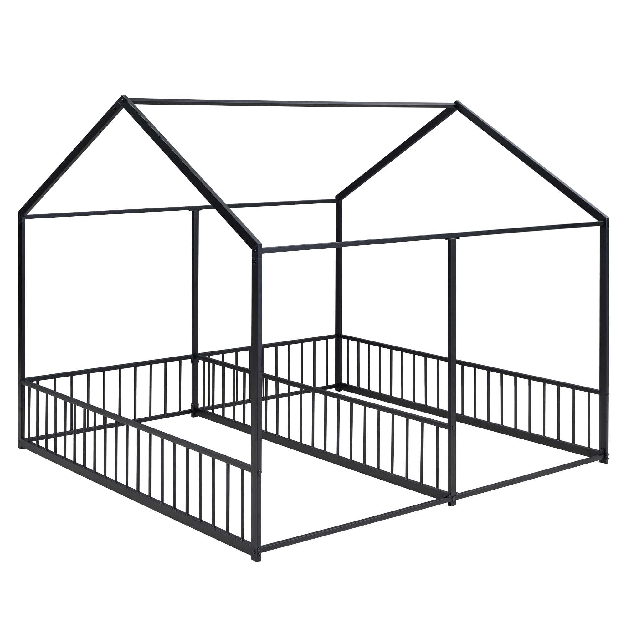 Harper & Bright Designs Twin House Bed for 2 Kids, Double Shared Size Kids Beds, Metal Twin Size Bed Frame, Montessori Floor Kids,Teens, Boys & Girls, Can Be Decorated Tent (Double Twin, Black)