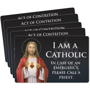 needzo sacred heart catholic id, pocket and wallet prayer card, religious keepsake, 2.125 by 3.25 inches, pack of 5