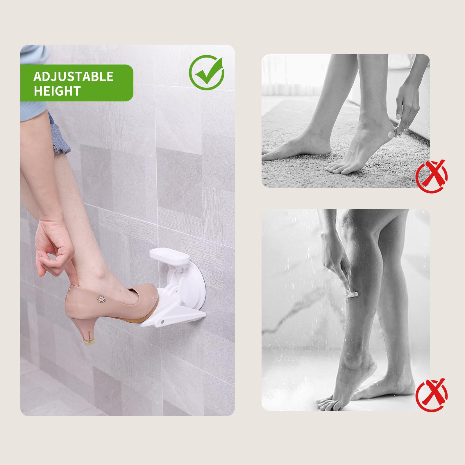 Shower Foot Rest for Shaving Legs, Suction Cup Foot Rest for Shower Leg Shaving Rest, Non Slip Foot Washing Stool for Inside Shower, No Drilling Required, with Powerful Suction Cups