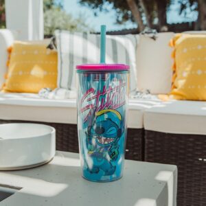 Disney Lilo & Stitch Jamming Plastic Tumbler With Leak-Resistant Lid and Reusable Straw | Double-Walled Travel Cup For Drinks | Holds 20 Ounces