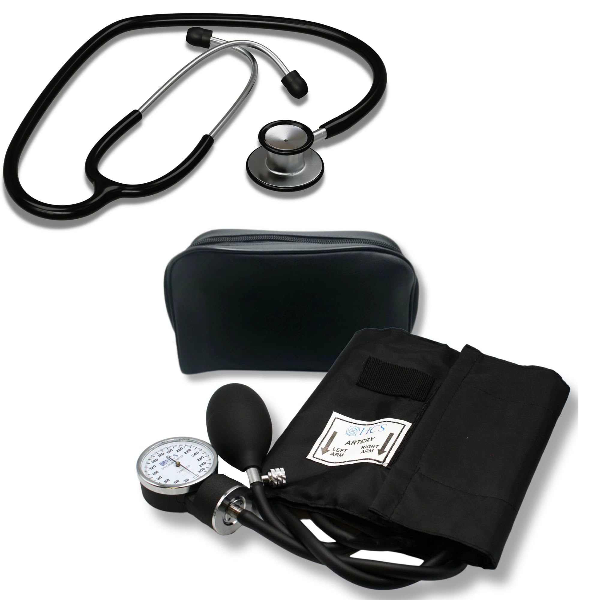 Black Lightweight Stethoscope with XL Manual Blood Pressure Cuff