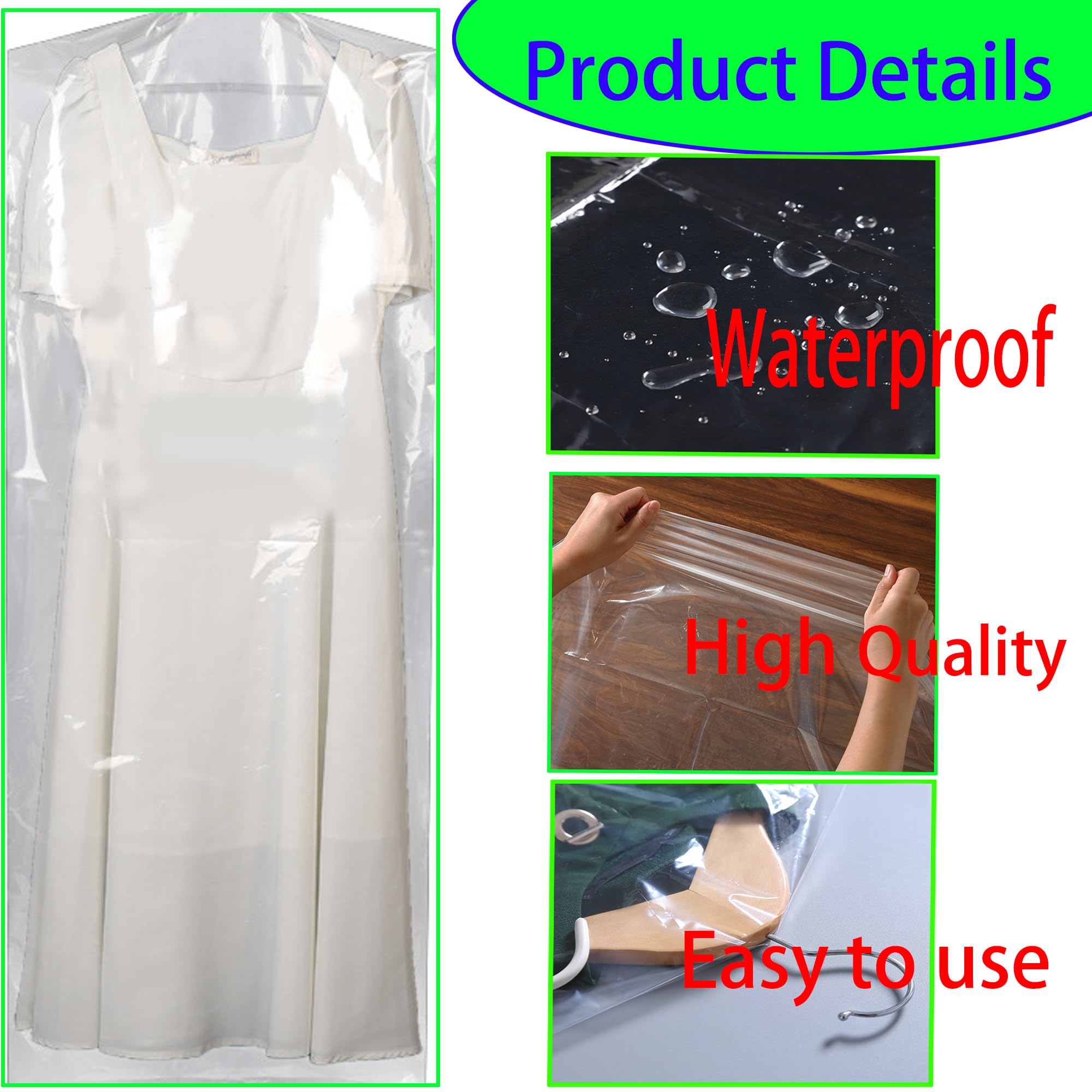 15 Pack (24 x 60 In) Plastic Clear Clothes Covers,Dry Cleaners Bags Hanging Clothing Covers Clear Garment Bags Hanging Dust-proof Clothing Protector Covers for Home Storage Clothing Stores & Travel.