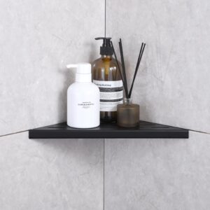 xiarnotogi 10" corner shower shelf, 1-pack bathroom shelves for tile walls, sus304 stainless steel recessed shower shelf, grout in corner organizer shelves, matte black